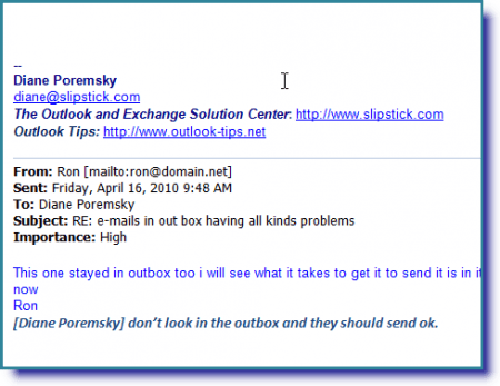 The Blue Line and Inline Replies in HTML messages | Slipstick Systems