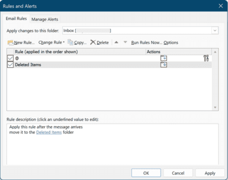 Create a rule to delete spam with no sender address | Slipstick Systems